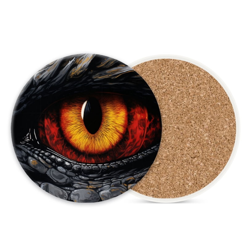 Ceramic Stone Cork Drink Coasters Set of 1, Fiery Red and Yellow Eye of ...