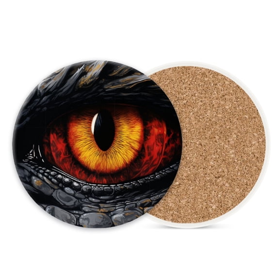 Ceramic Stone Cork Drink Coasters Set of 1, Fiery Red and Yellow Eye of ...
