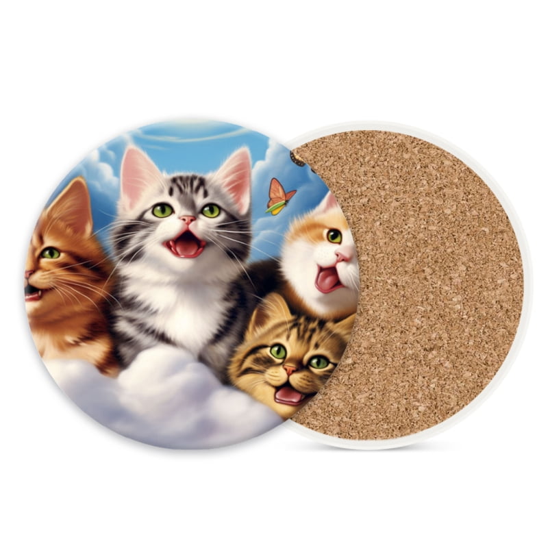 Ceramic Stone Cork Drink Coasters Set of 1, Group of Cats with ...