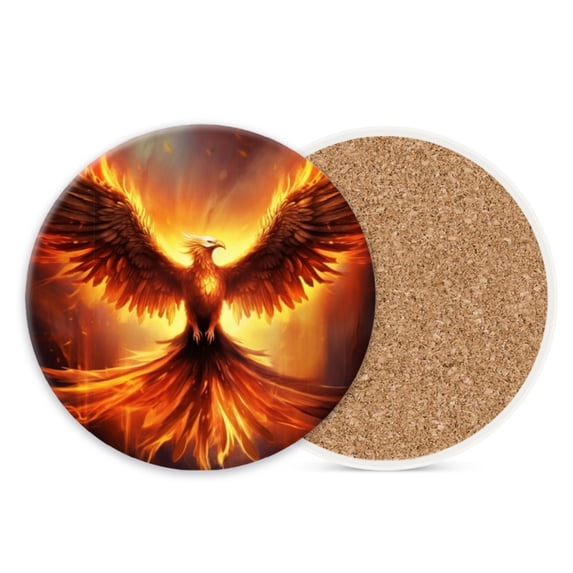 Ceramic Stone Cork Drink Coasters Set of 1, Phoenix Rises From Ashes ...