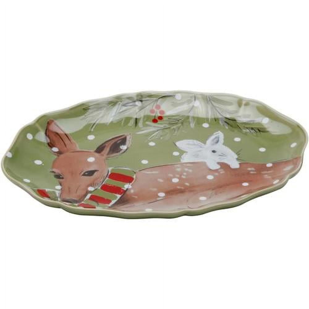 Ceramic Stoneware 13'' Oval Platter - Deer Friends Collection, Green ...