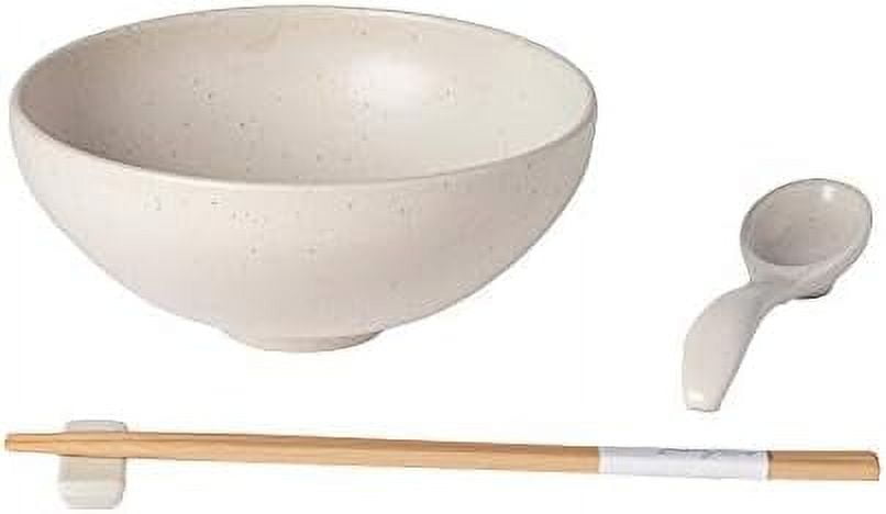 Ceramic Stoneware 33 oz. Ramen Bowl Set - Pacifica Collection, Vanilla | Includes Spoon and ...