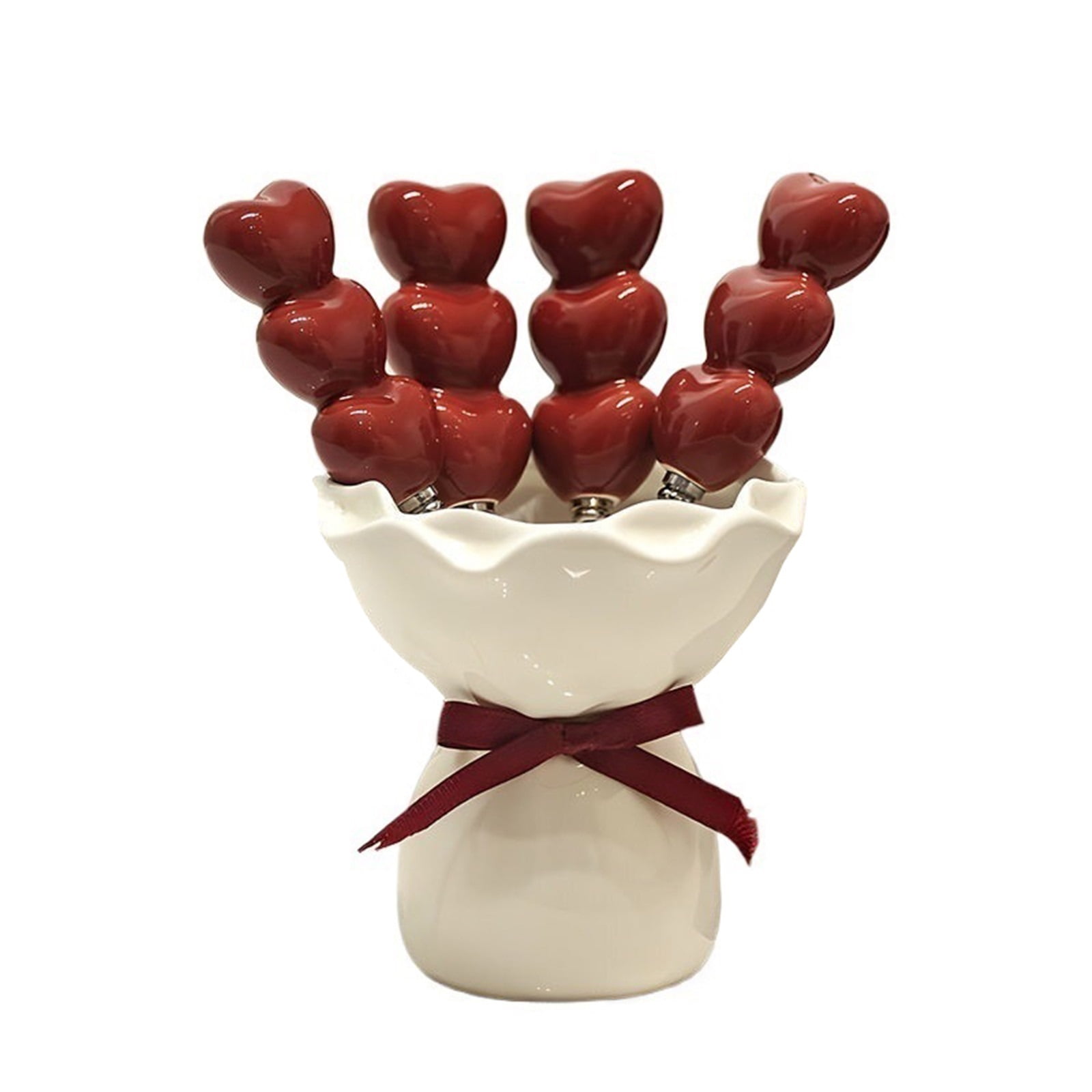 Ceramic Storage Jar with Cute Heart-Shaped Dessert Forks - Stainless ...