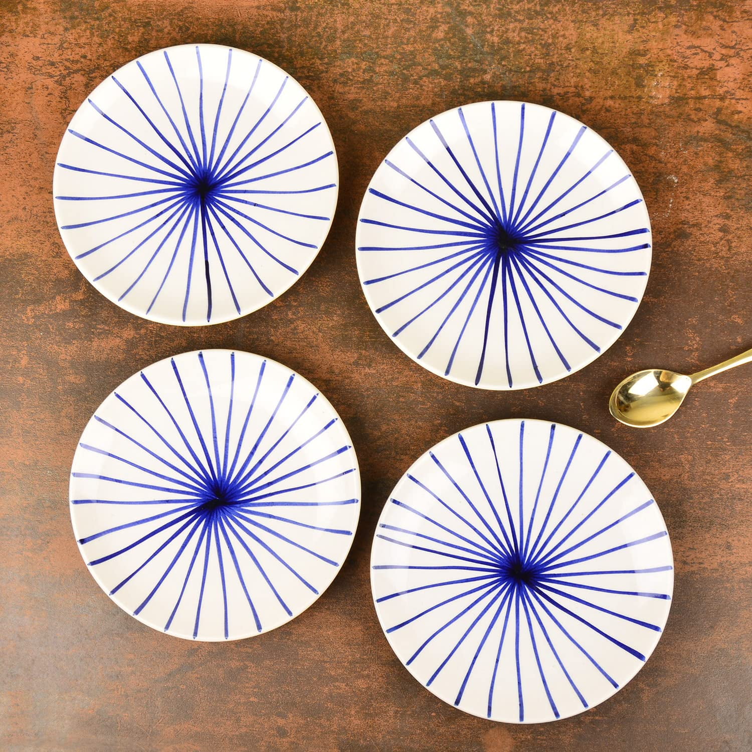 Ceramic Striped Quarter Dinner Serving Plates Set Of 4 - 7 Inches ...
