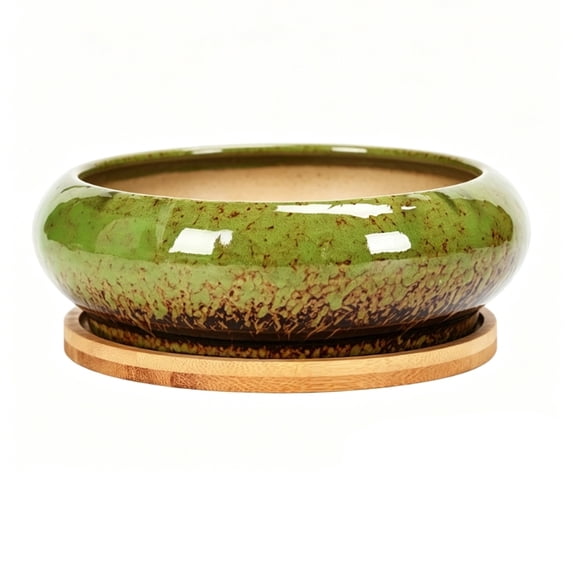 Ceramic Succulents Planter Shallow Round Pot Desktop Small Flower ...