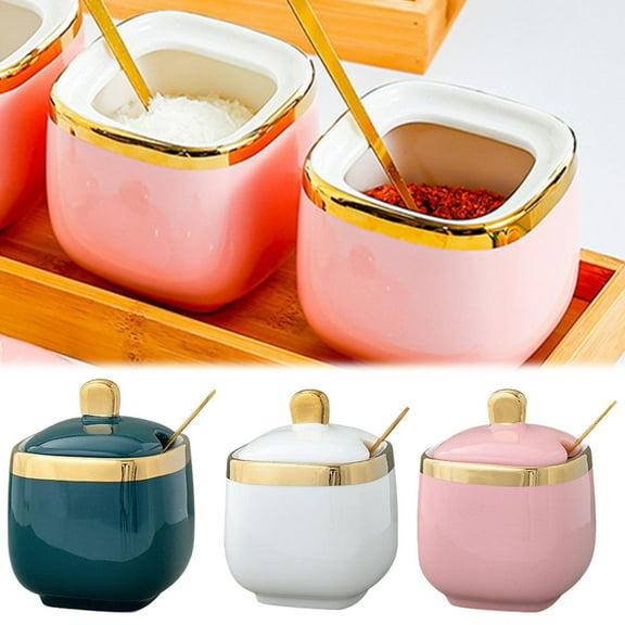 2 Pack Ceramic Sugar Bowl with Lids and Spoons, Salt and Sugar ...
