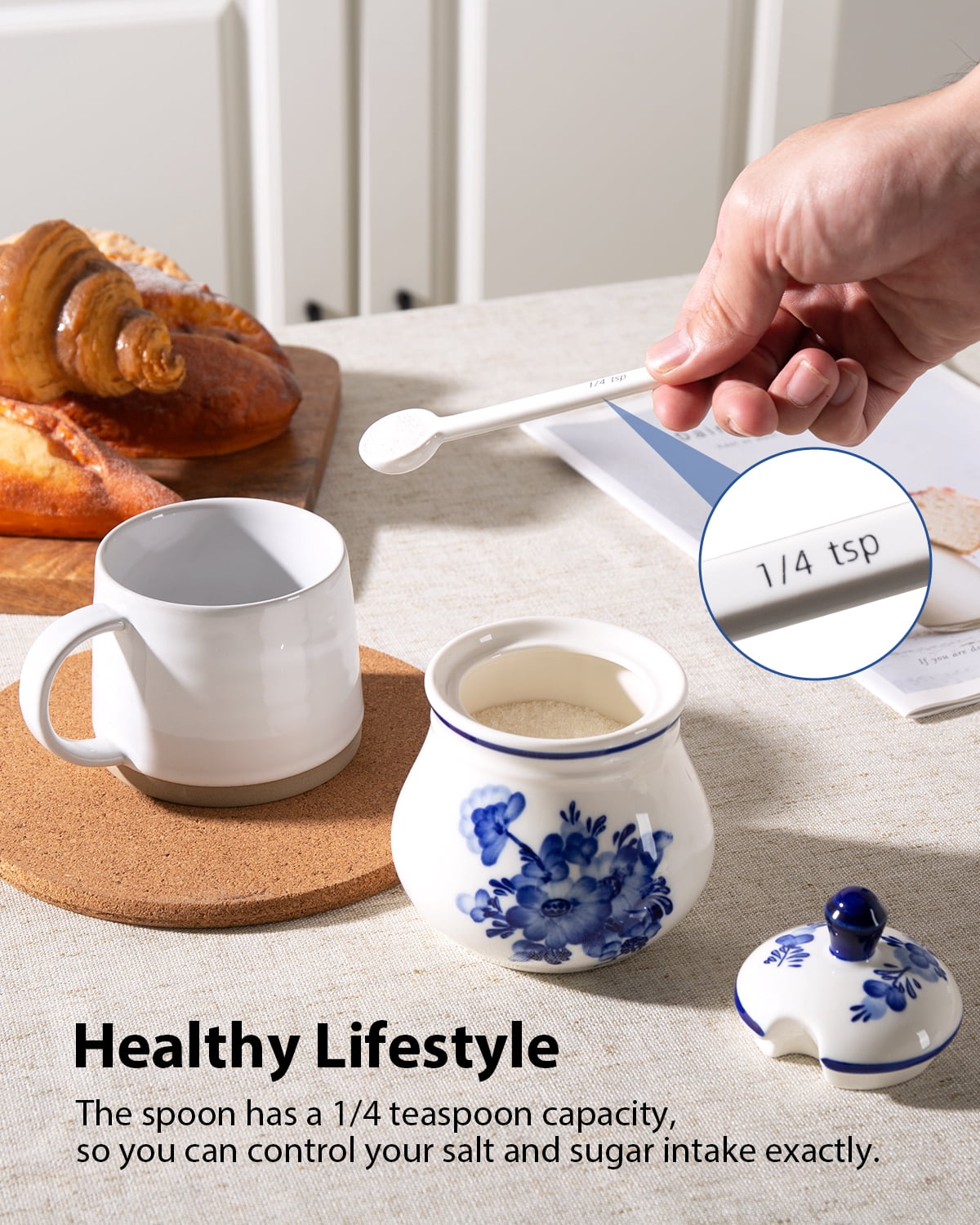 Ceramic Sugar Bowl with Lid and Spoon, 11Oz Sugar Container for Coffee ...