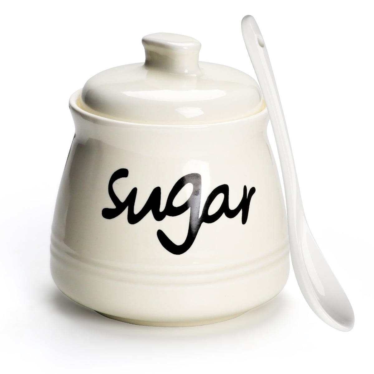 Ceramic Sugar Bowl with Lid and Spoon, 12 Ounces Porcelain Sugar Jar ...
