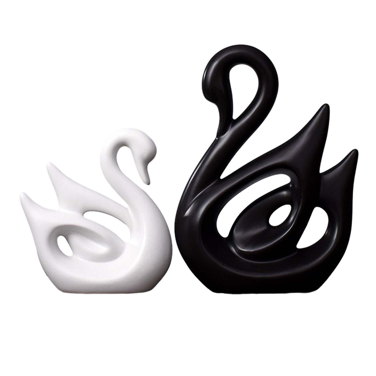 Ceramic Swans Couples in Black and White Swan Statues Decorative ...