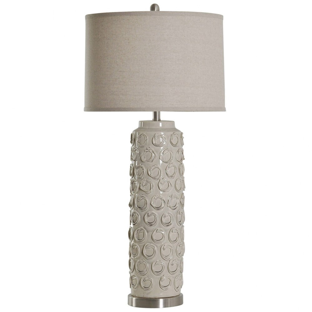 Ceramic Table Lamp - Bella Cream Finish - Taupe Hardback Fabric Shade ...