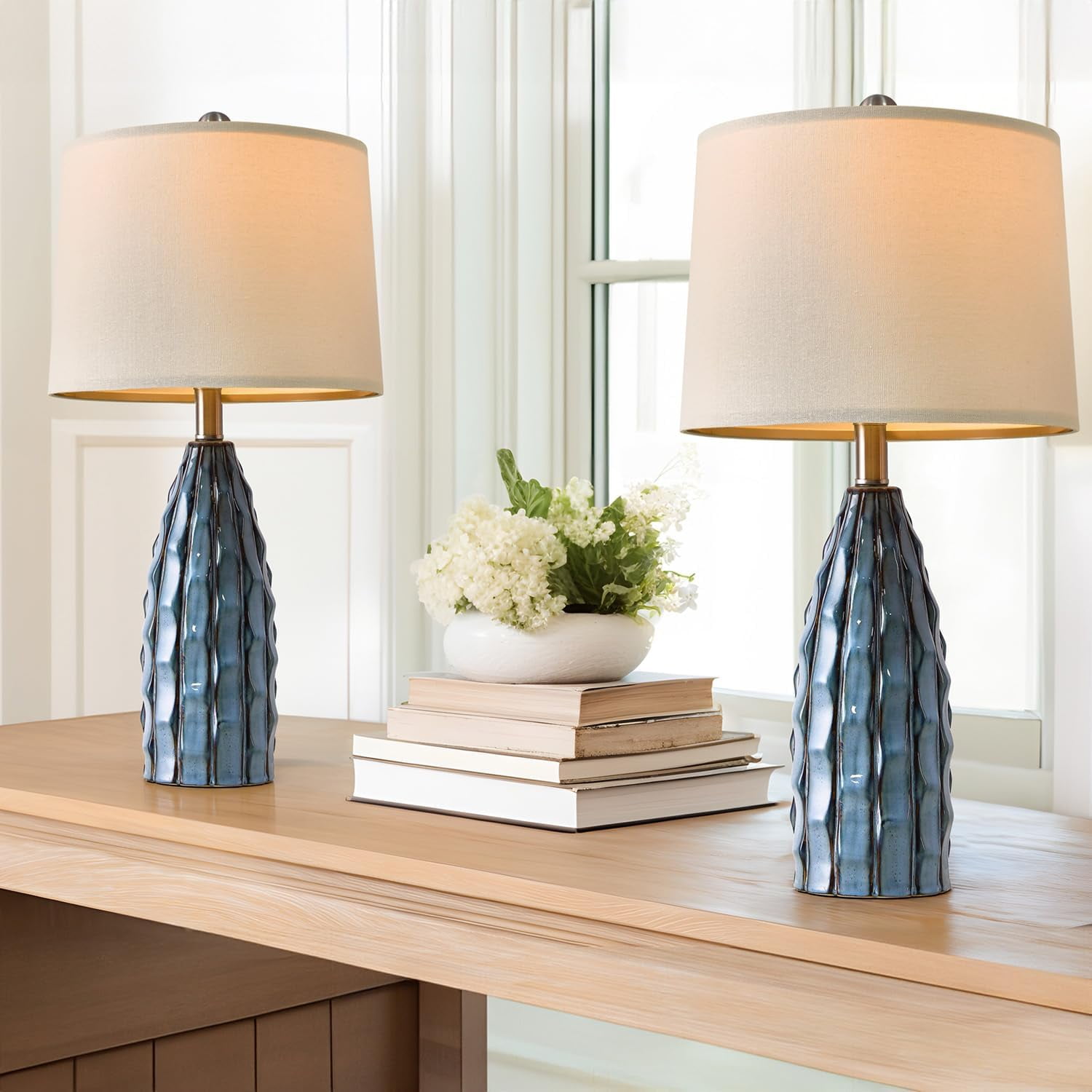 Ceramic Table Lamps Set of 2, 23.75" Modern Farmhouse Bedside Lamp ...