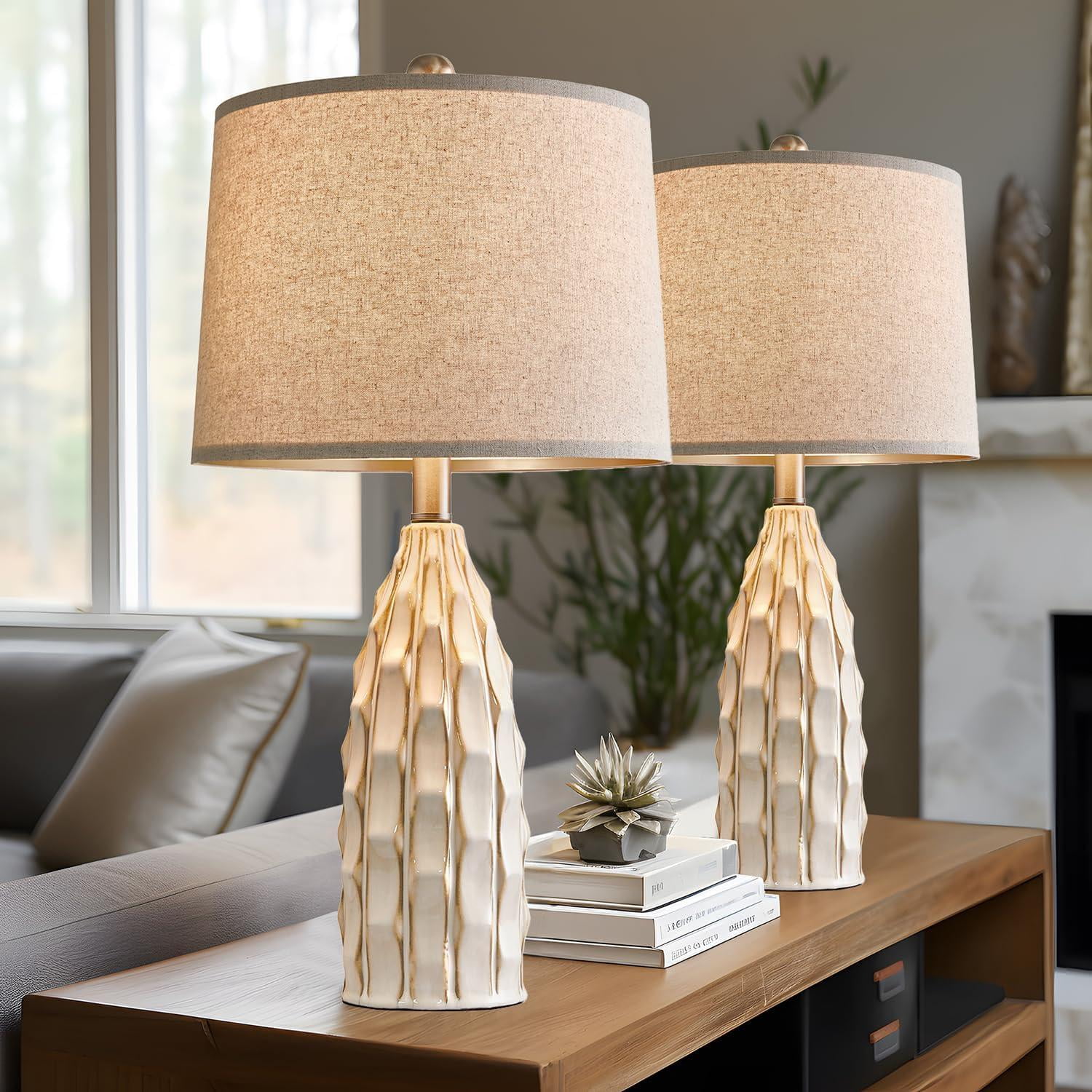 Ceramic Table Lamps Set of 2, 23.75" Modern Farmhouse Bedside Lamp ...