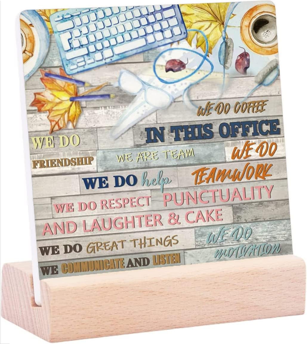 Ceramic Table Plaque With Wooden Stand - In This Office - Inspirational ...