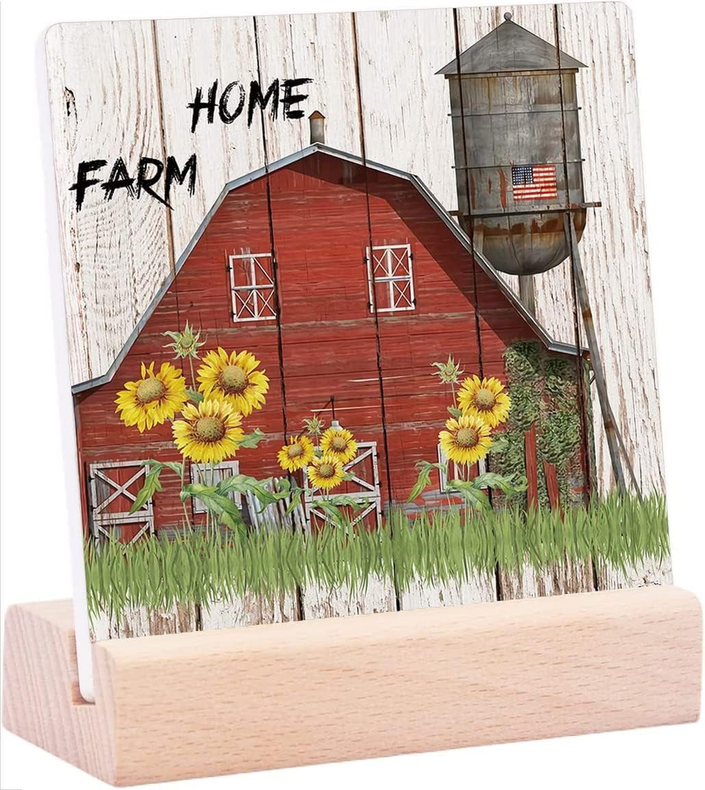 Ceramic Table Plaque with Wooden Stand Desk Decorations- Farm Rustic ...