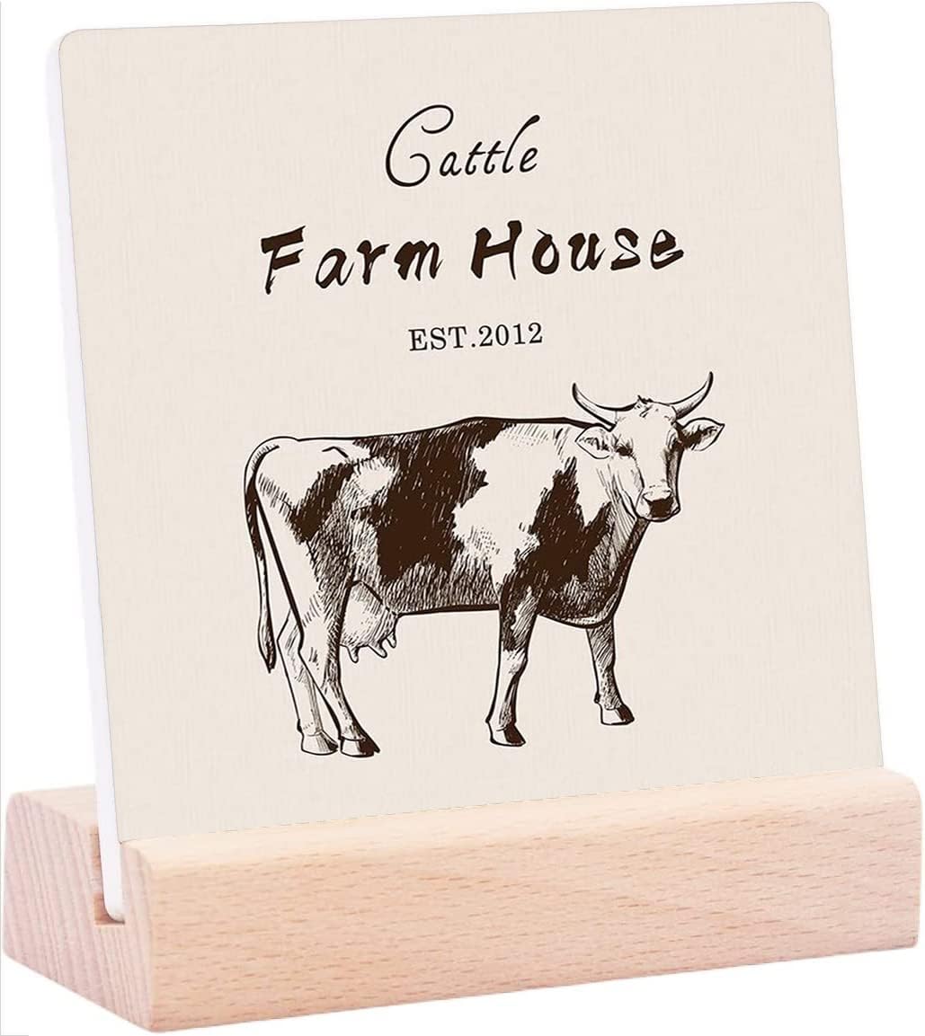 Ceramic Table Plaque with Wooden Stand Desk Decorations- Retro Farm ...