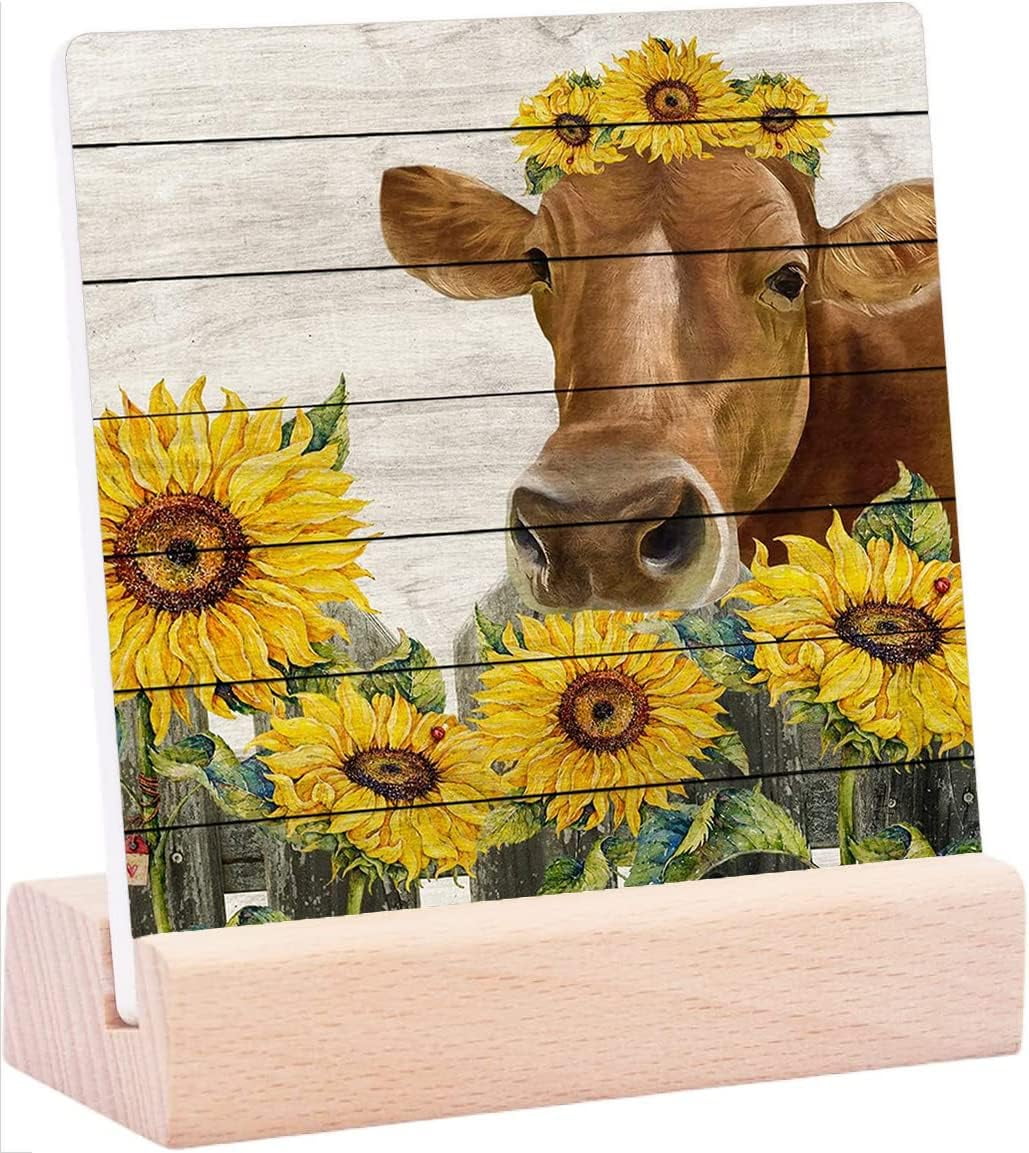 Ceramic Table Plaque with Wooden Stand Desk Decorations- Rustic Farm ...