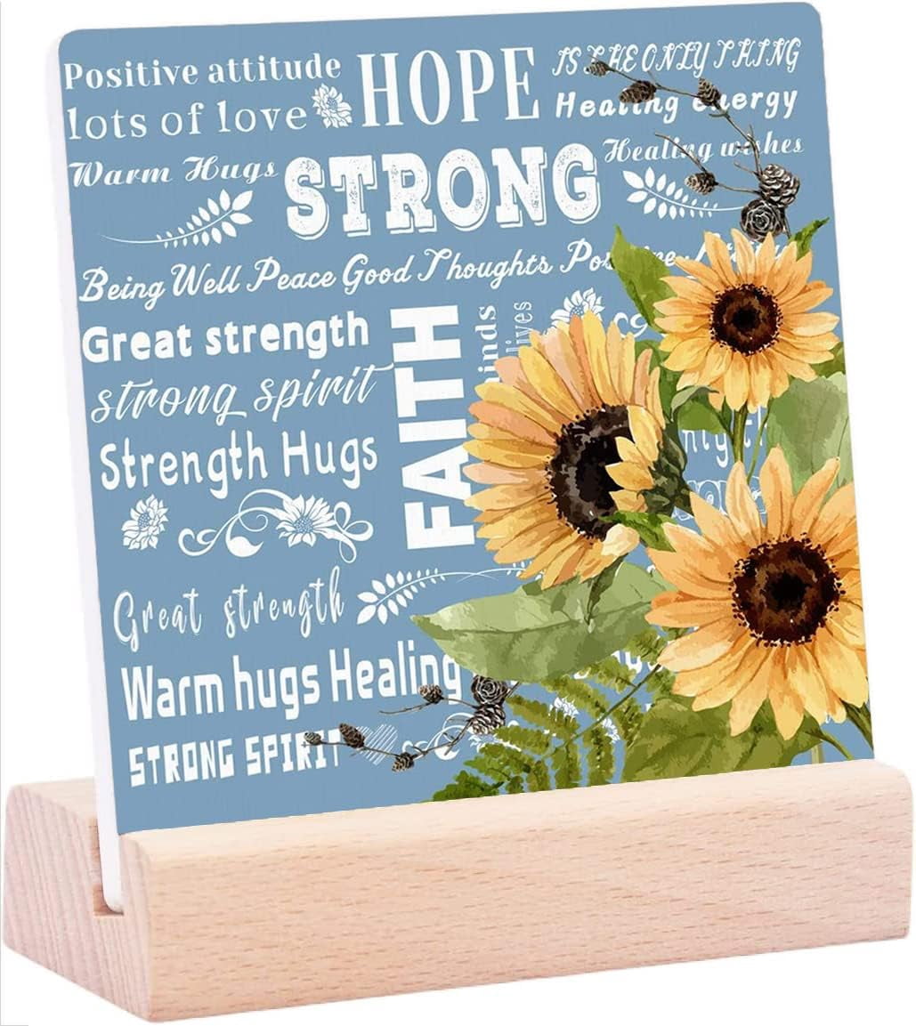 Ceramic Table Plaque with Wooden Stand Desk Decorations- Sunflower ...