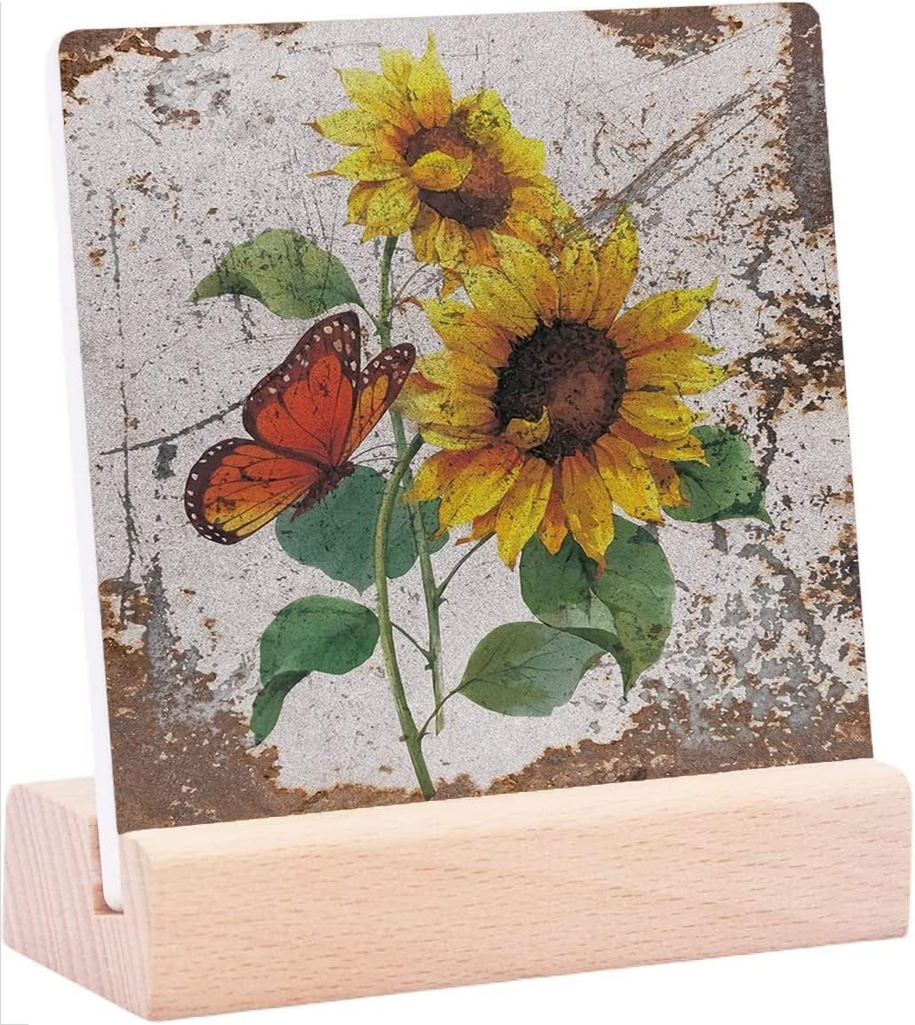 Ceramic Table Plaque with Wooden Stand Desk Decorations- Vintage Farm ...