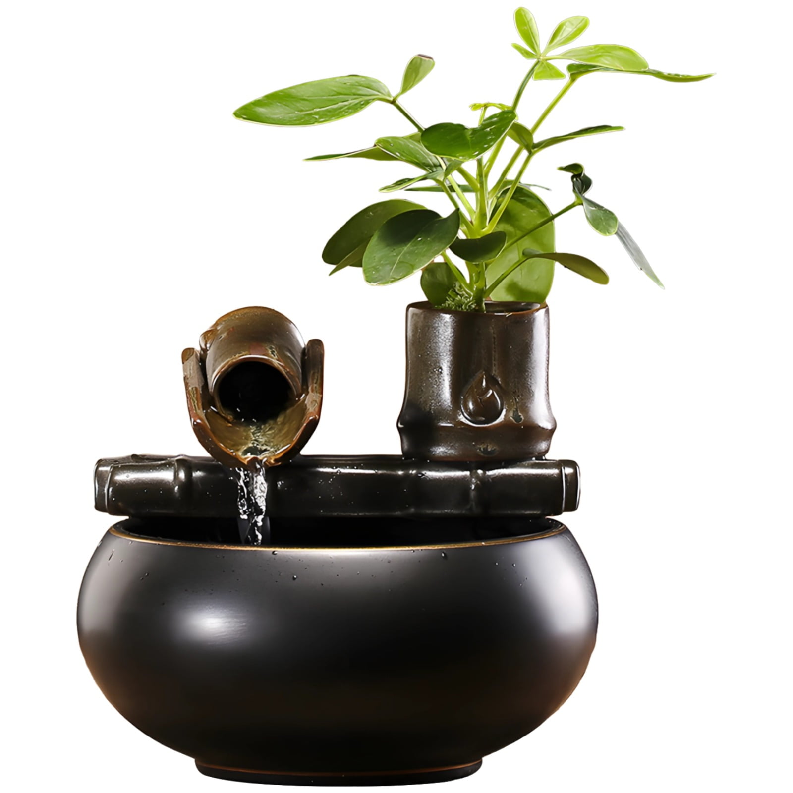Ceramic Tabletop Fountain Indoor, Ceramic Design with Bamboo Water ...