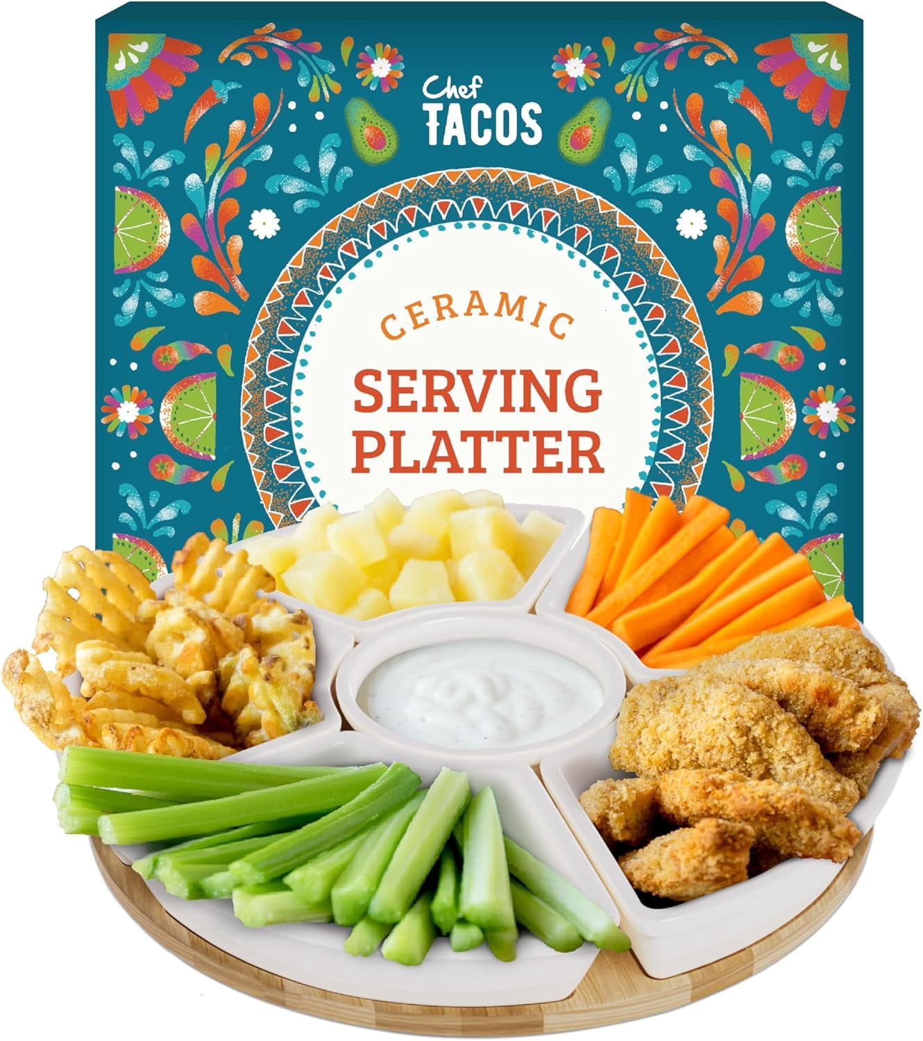 Ceramic Taco Serving Platter - Divided Serving Tray for Taco Tuesday ...