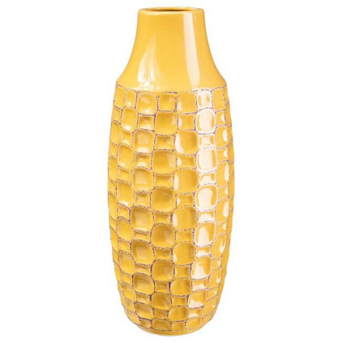Ceramic Tall Round Vase with Engraved Abstract Design Body Gloss ...