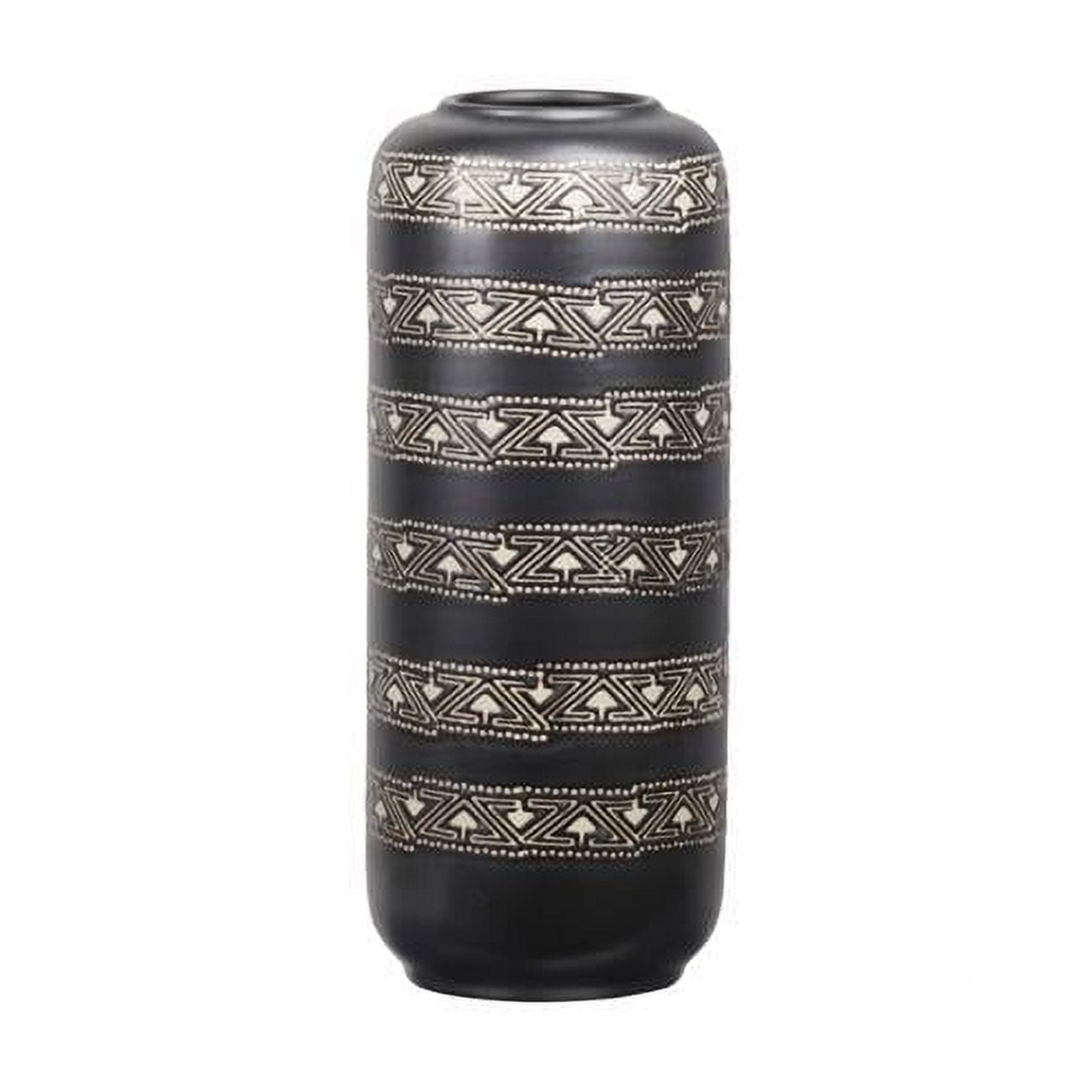 Ceramic Tall Round Vase with Narrow Mouth & Tribal Banded Pattern Body ...