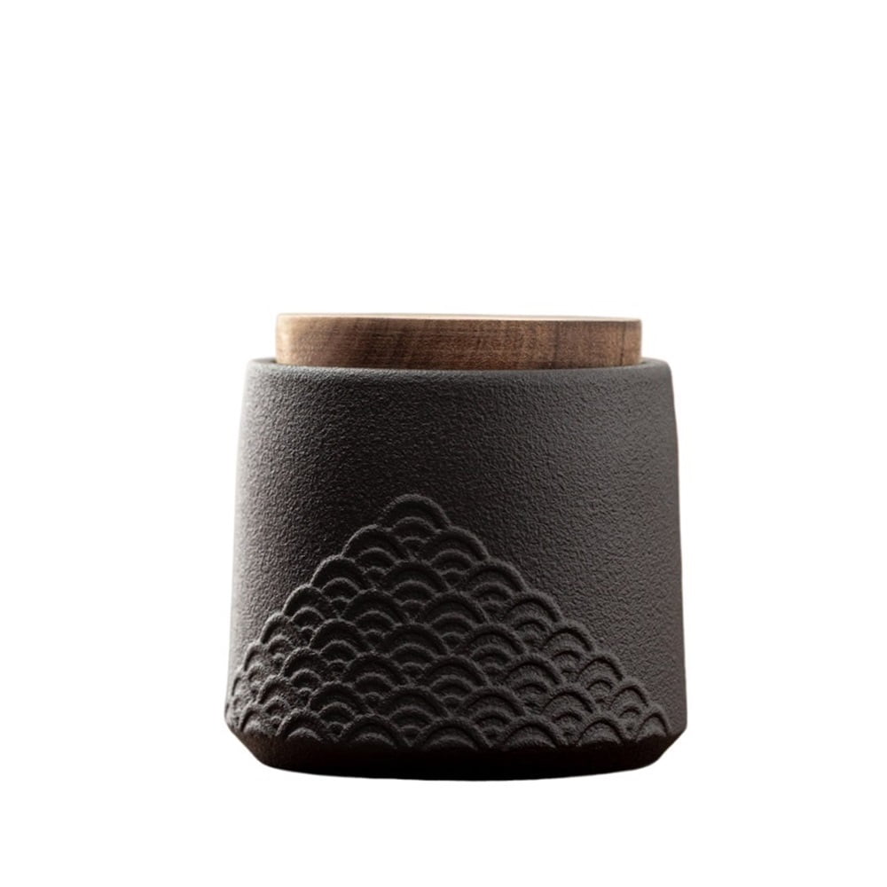Ceramic Tea Canister With Wooden Lid Household Chinese Kitchen Sealed ...