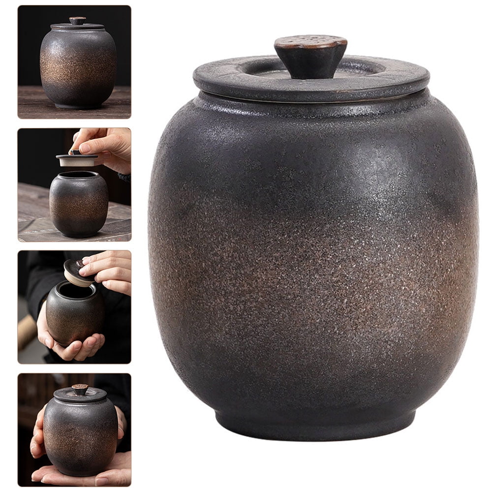 TINKSKY Ceramic Jar with Air Tight Lid Gold Iron Glaze 1Pack 3.1x3.1x3 ...