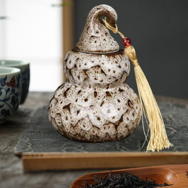 Ceramic Tea Container Food Storage Jar with Tassel 200ml Desk Porcelain ...