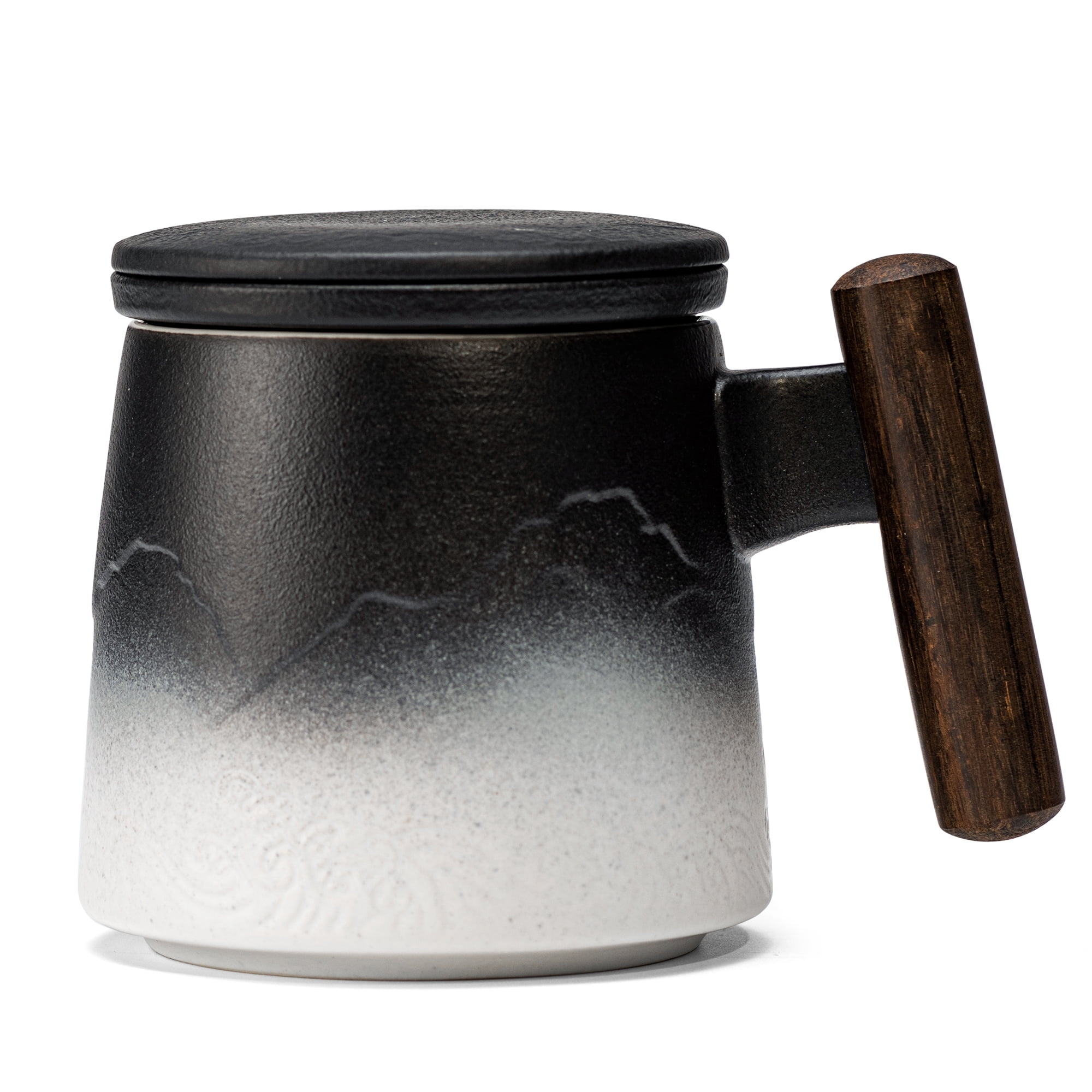 Ceramic Tea Cup with Infuser and Lid, Gradient Embossed Large Tea Mug ...