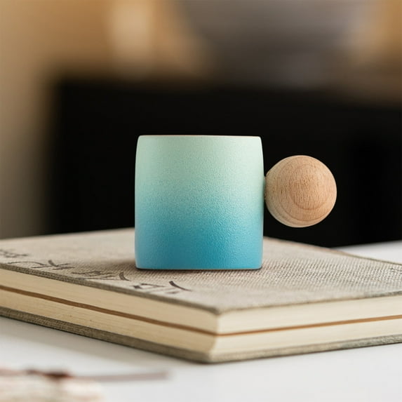 Ceramic Tea Cup with Wooden Ball Handle | Gradient Glaze Coffee Mug | 8 ...
