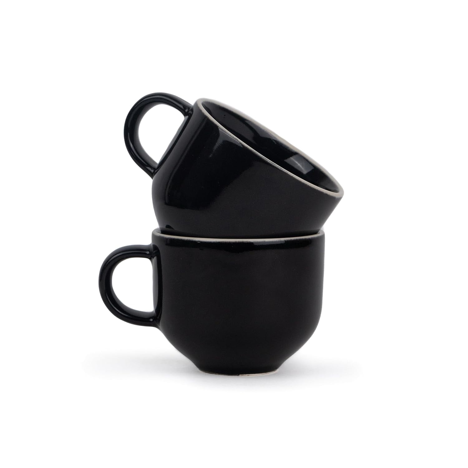 Ceramic Tea Cups Set Of 6 - Black Rim, 200ml Each | Tea Cup Set Of 6 ...