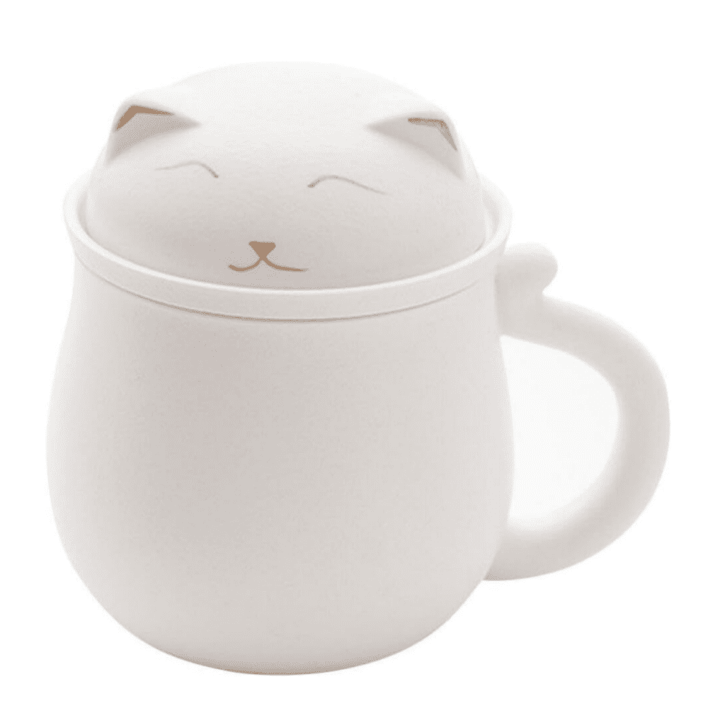 Ceramic Tea Mug with Infuser and Lid, Dingrich 350ml Cute Cat Design ...