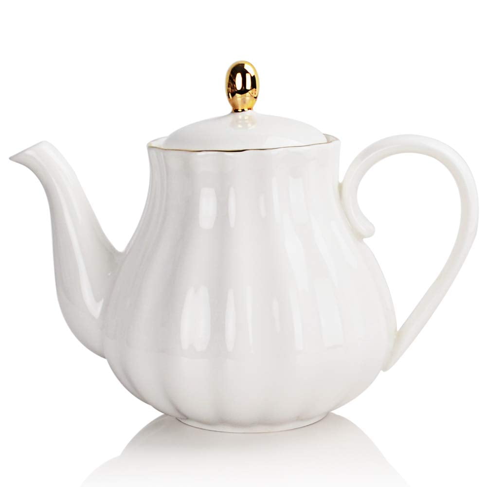 Ceramic Tea Pot 28 Ounce White Loose Leaf Tea Brewing Serving Set ...