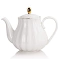 Ceramic Tea Pot 28 Ounce White Loose Leaf Tea Brewing Serving Set ...