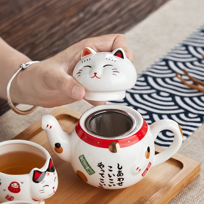 Ceramic Teapot Style Hand-in-hand Gift Filter Tea Set One Pot Two Cups Household Cute Funny Cat ...