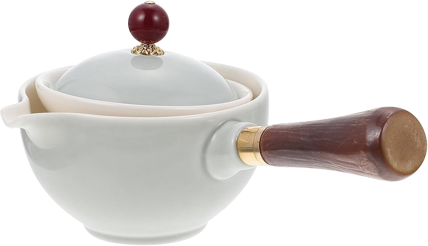 Ceramic Teapot with Wooden Side Handle for Loose Leaf, Small White Kung ...