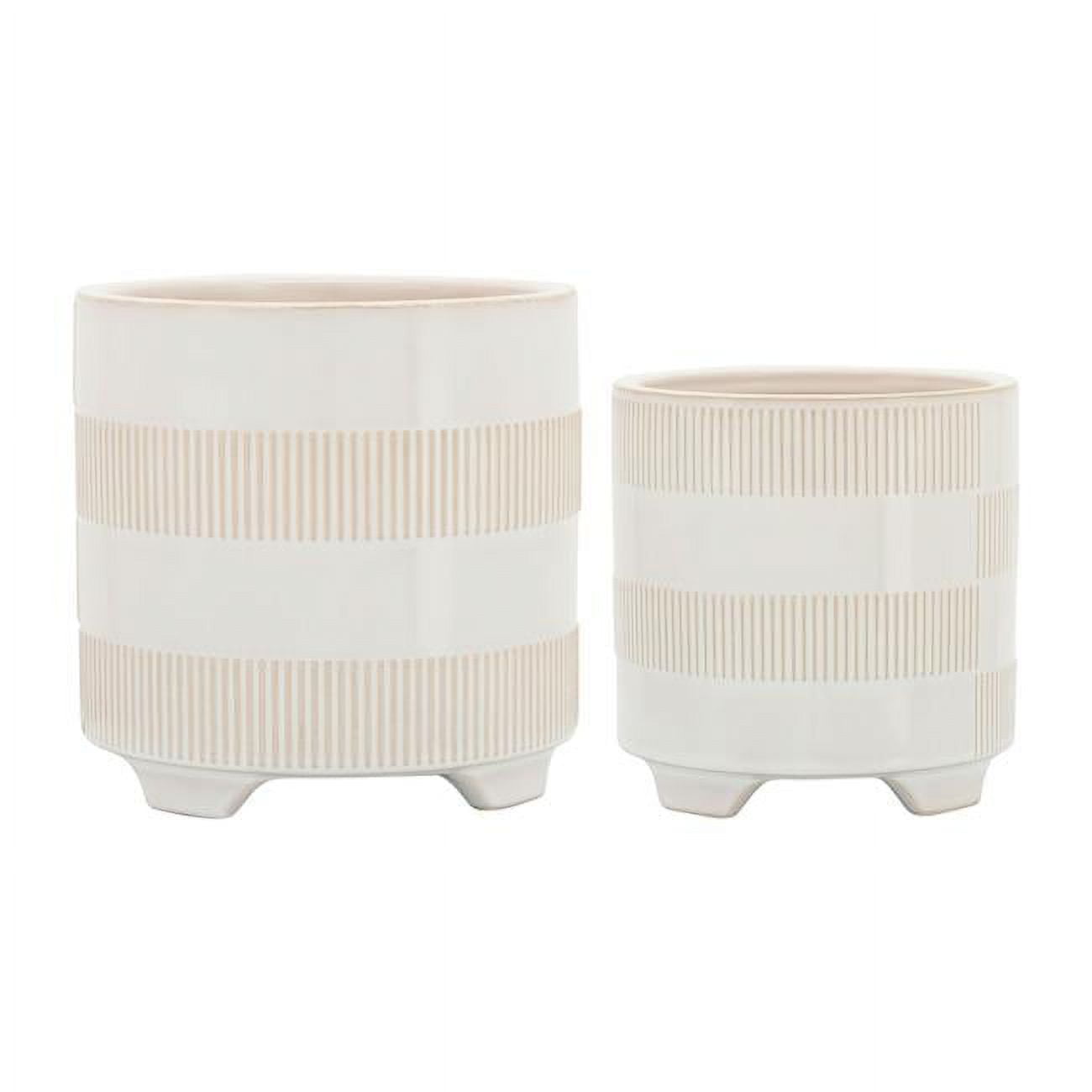 Ceramic Textured Footed Planters, Beige & Ivory - Set of 2 - Walmart.com