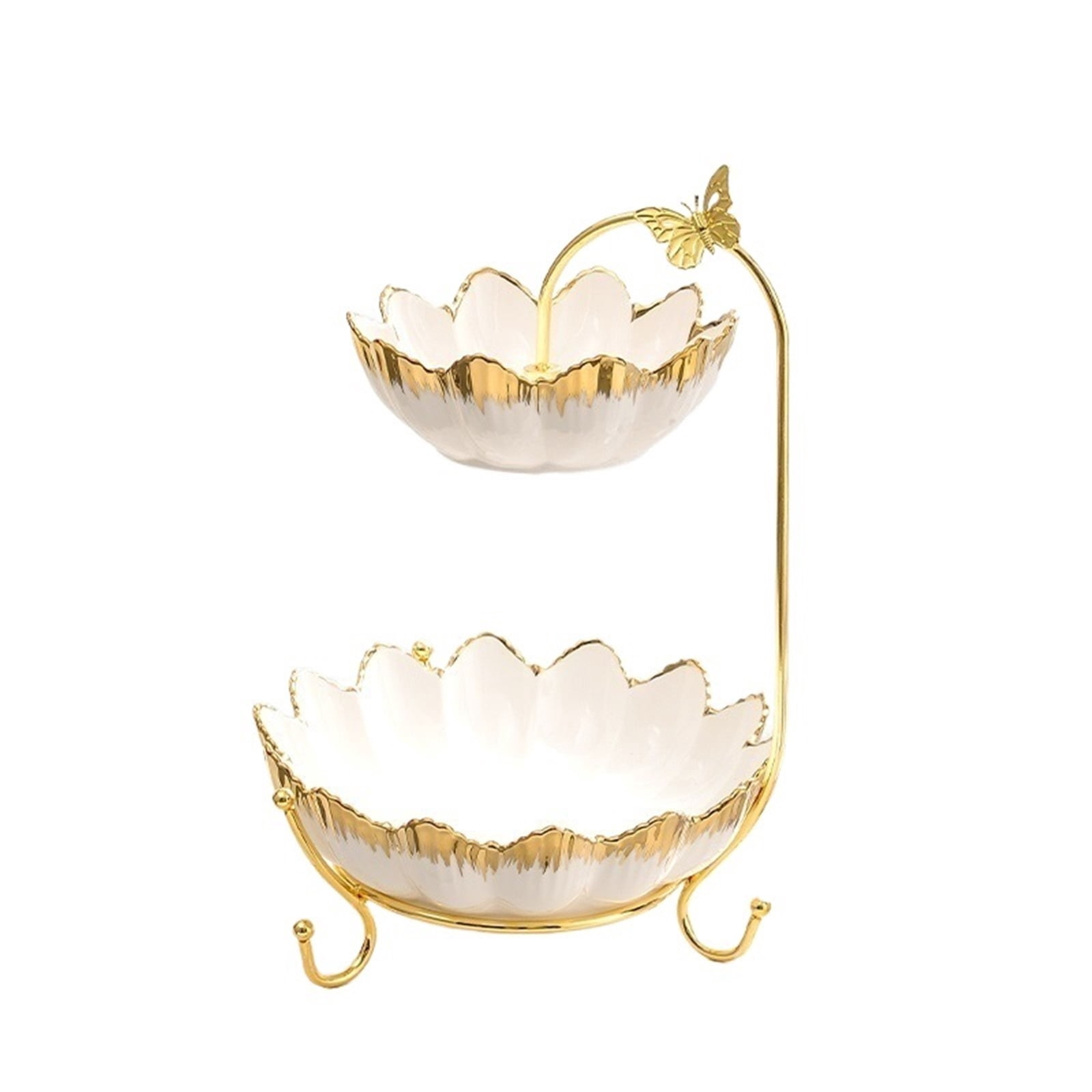 Ceramic Tiered Serving Bowls Tray with Metal Rack, Fruit Bowl, Stand ...