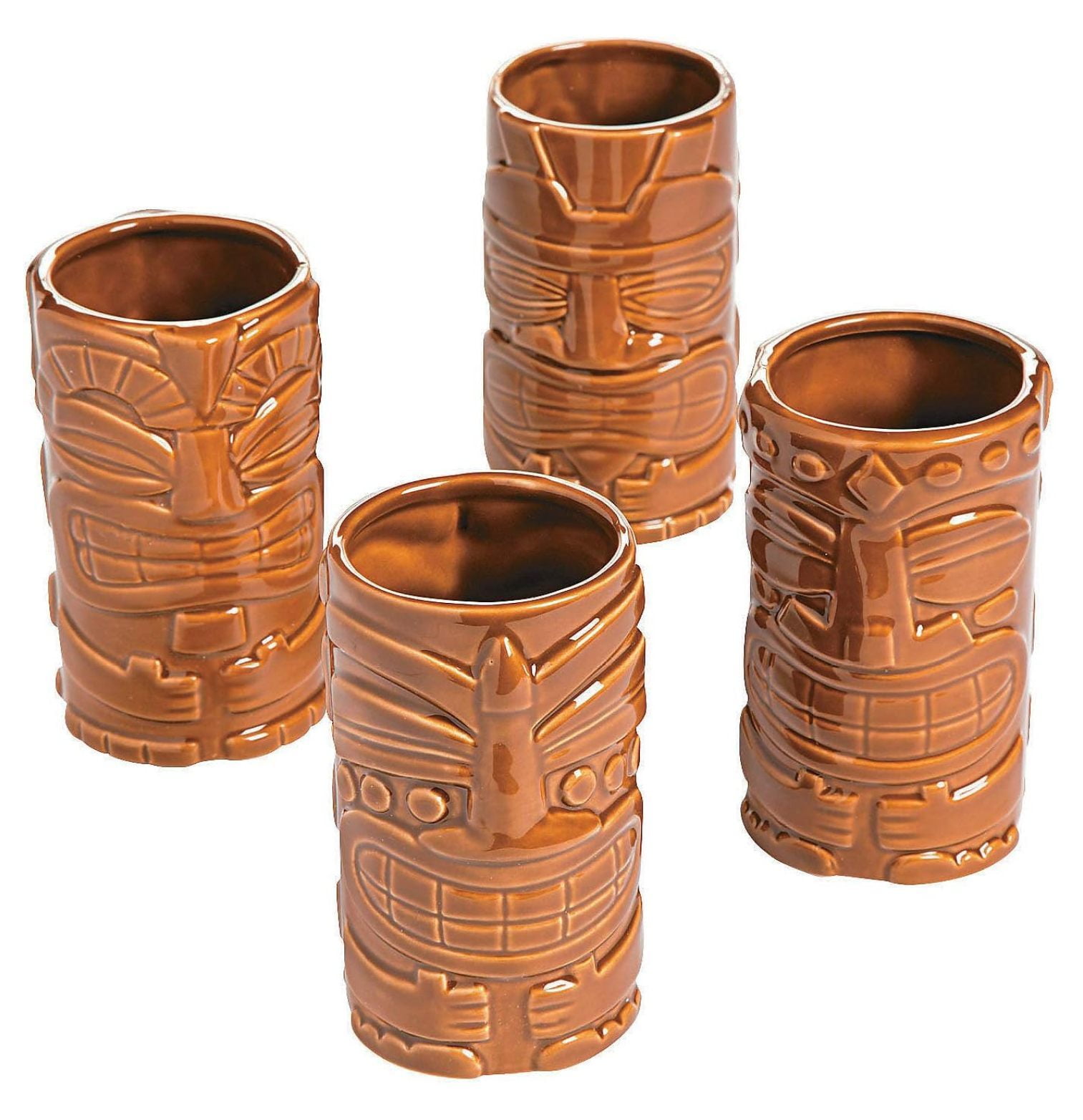 Ceramic Tiki Mugs (4 cup set) Luau Tropical Party Decorations - Walmart.com