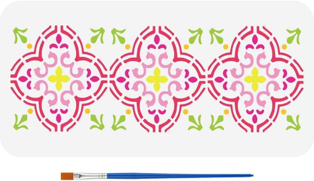 Ceramic Tile Drawing Stencil with A Paint Brush 11.8x5.9inch Geometric ...