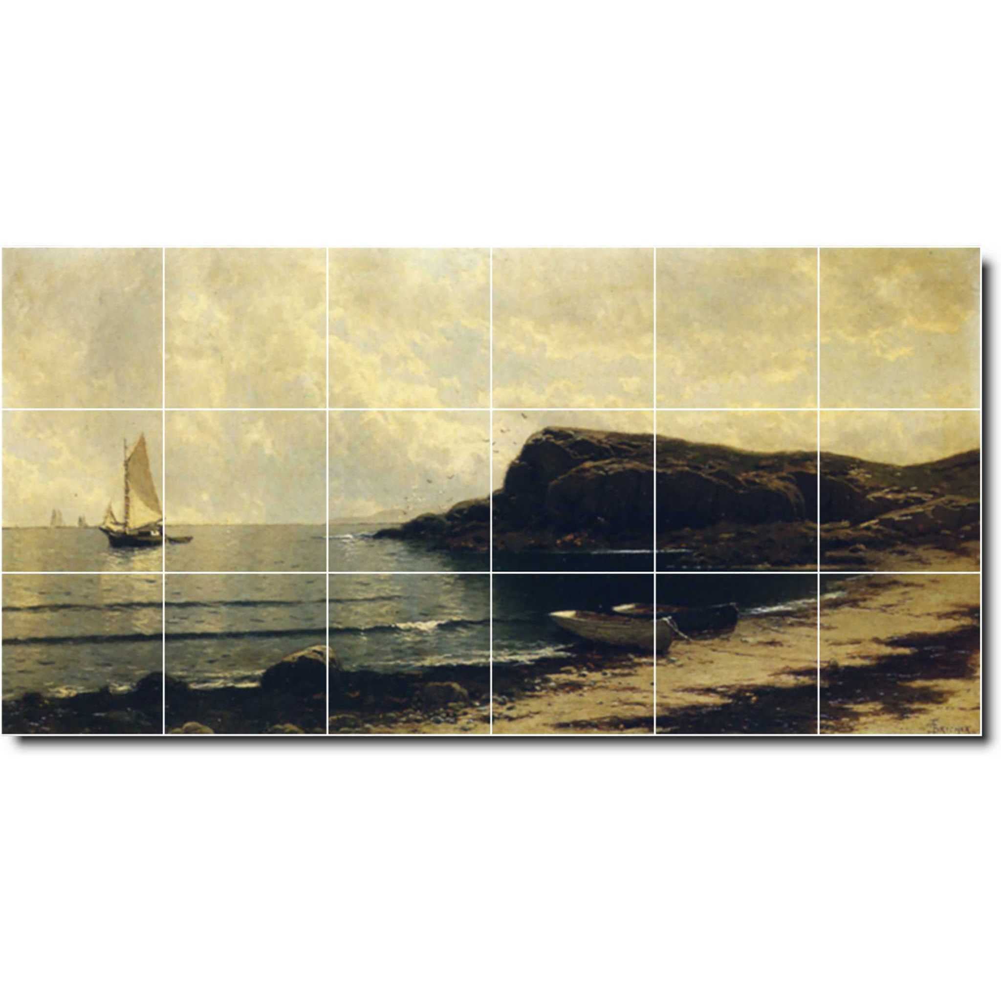 Ceramic Tile Mural-Alfred Bricher Waterfront Painting 44. 72" w x 36" h ...