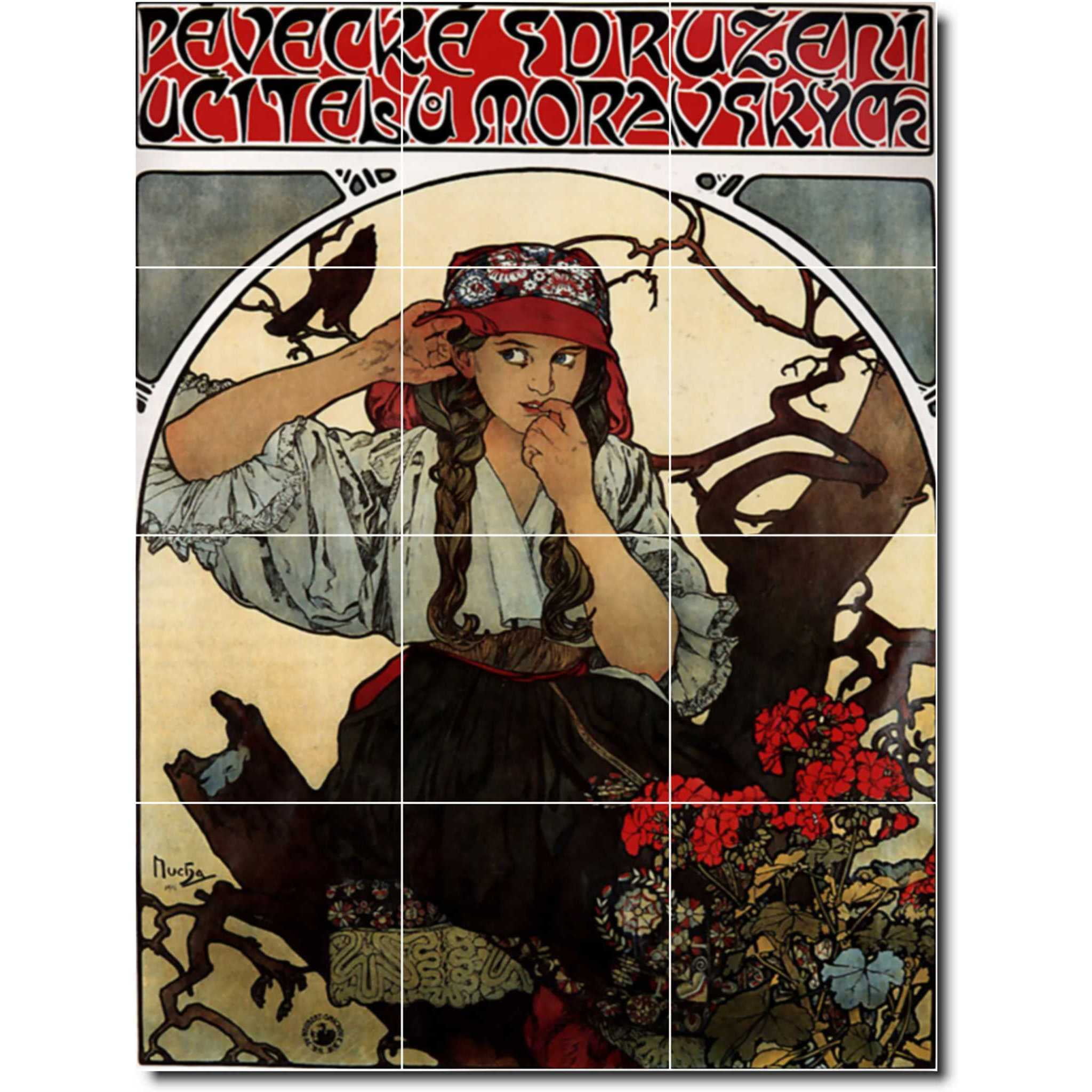 Ceramic Tile Mural-Alphonse Mucha Poster Art Floor Tile Mural 17. 36" w ...