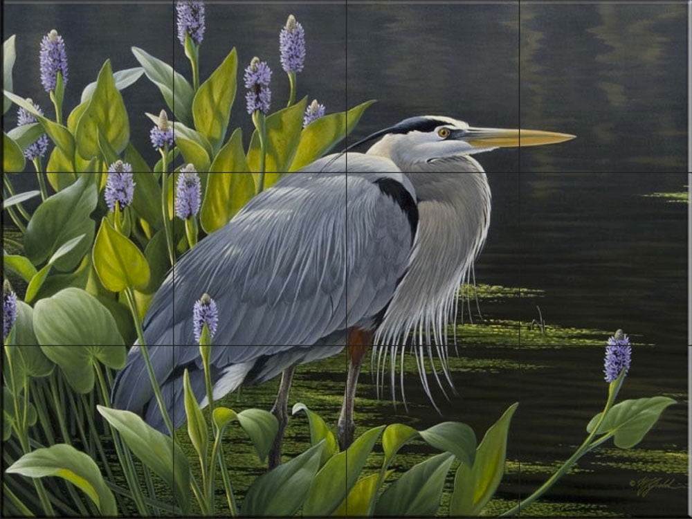 Ceramic Tile Mural - Biding Time Great Blue Heron- by Wilhelm Goebel ...