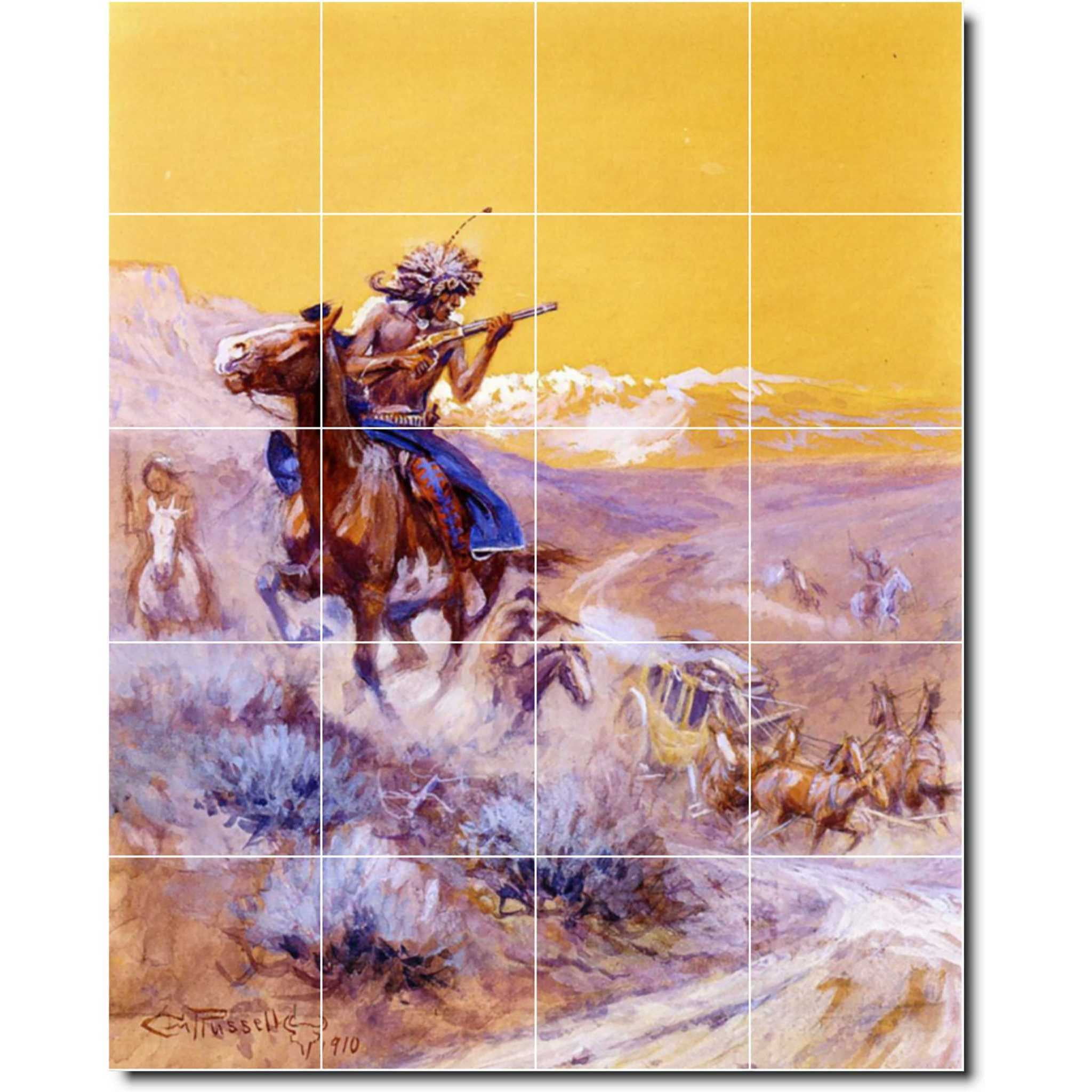 Ceramic Tile Mural-Charles Russell Western Bathroom Tile Mural 6. 24" w ...