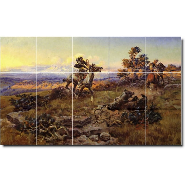 Ceramic Tile Mural-Charles Russell Western Kitchen Tile Mural 18. 30" w ...