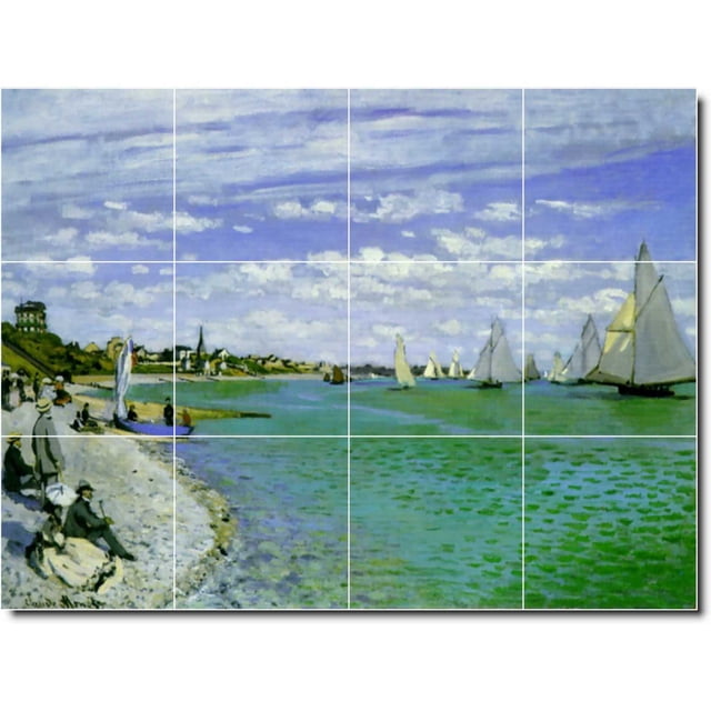 Ceramic Tile Mural-Claude Monet Waterfront Painting 118. 17" w x 12.75 ...