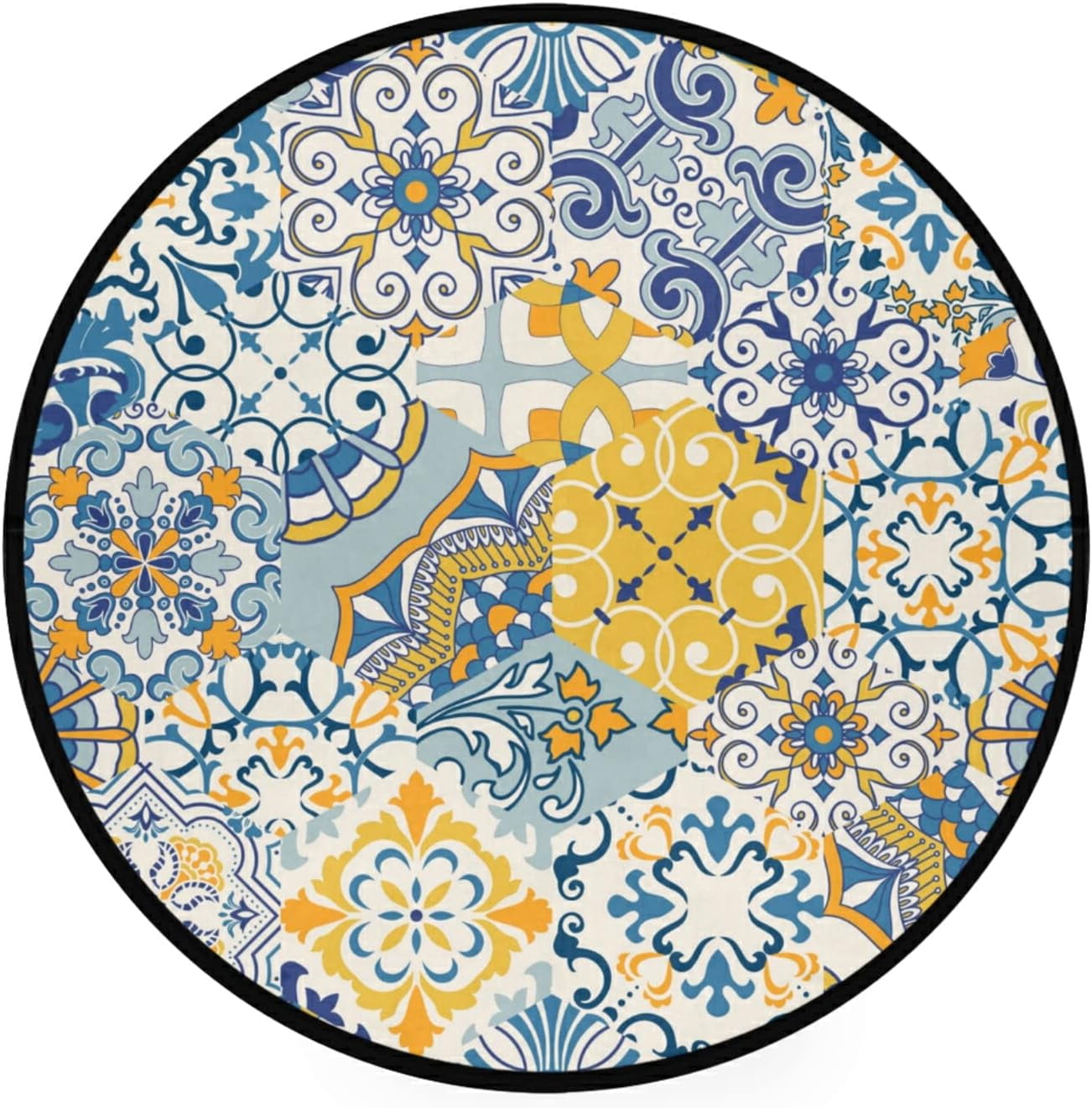 Ceramic Tile in Talavera Style Round Area Rug 3Ft Small Round Area Rug ...