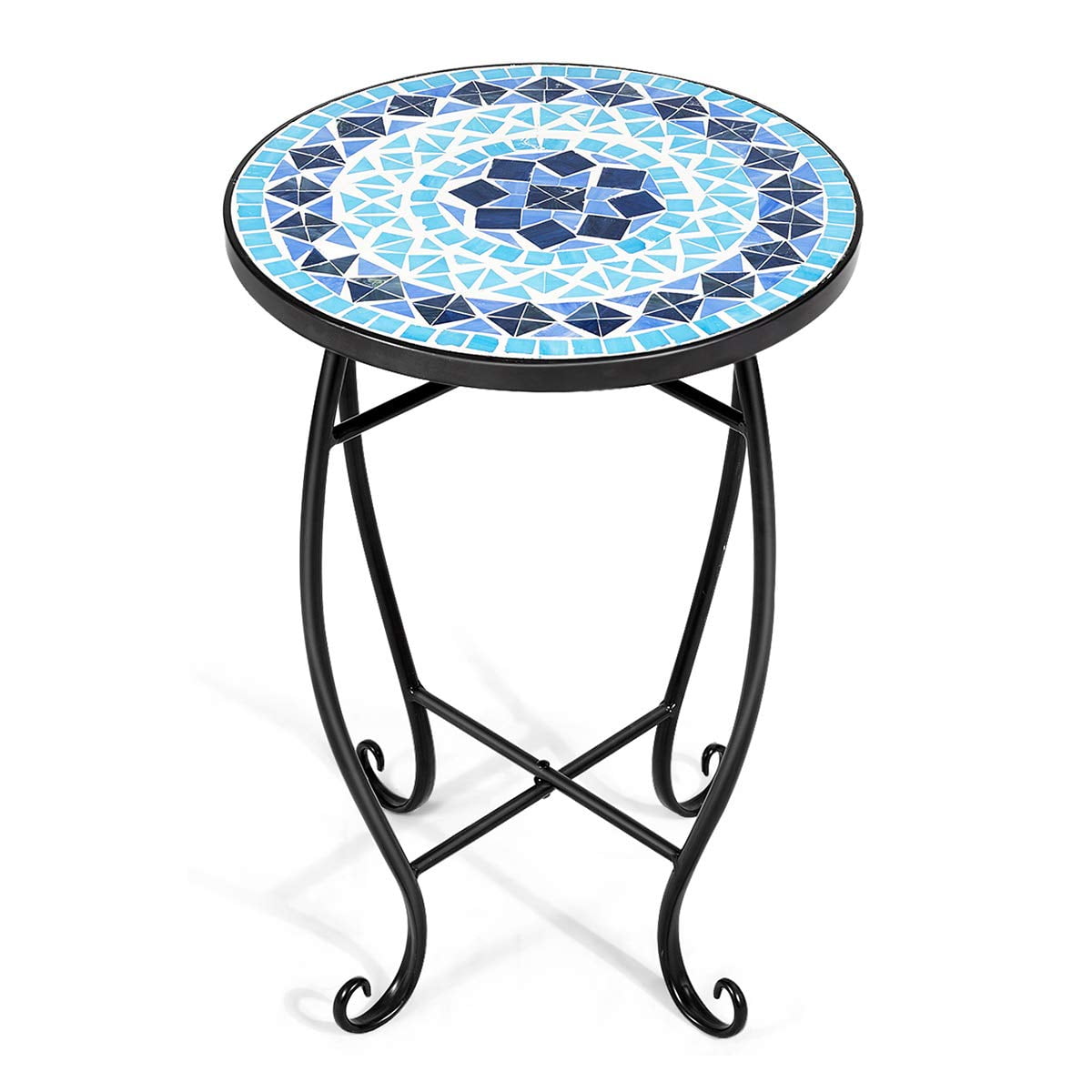 Ceramic Tile Top Outdoor Side Table, 14 Inch Mosaic Patio Table Metal ...