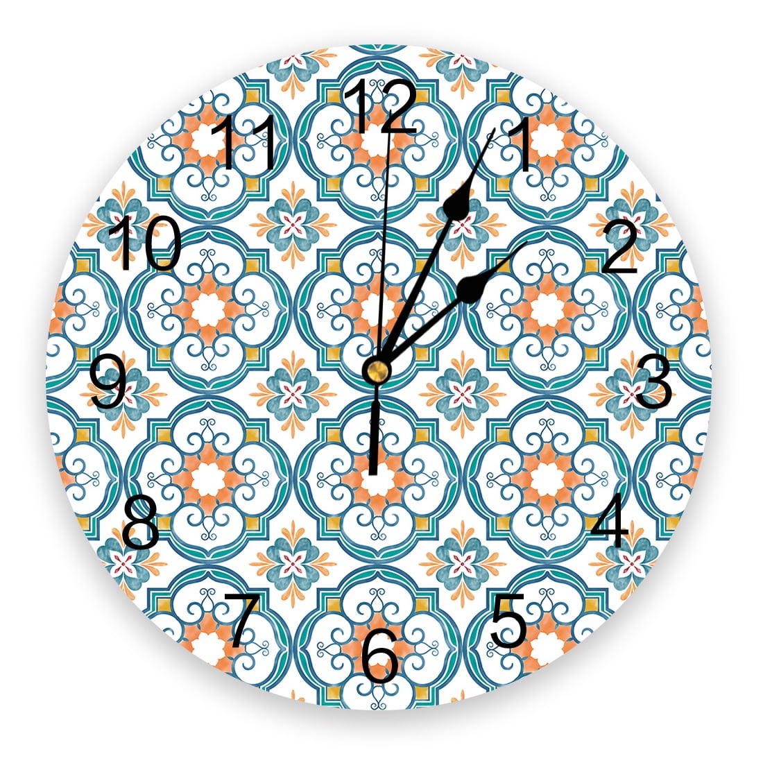 Ceramic Tiles Bohemian Floral Blue PVC Wall Clock Bedroom ration Wall ...